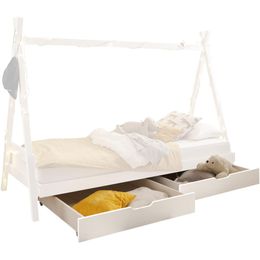 Bettschubkasten Begabino "Sora", wei&szlig;, B:97cm H:15cm T:91cm, Massivholz, Schubladen, Bettschubkasten, 2-teiliges Set