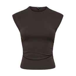 Shirttop Only "ONLMIRA CAPSL RUCHING TOP JRS NOOS", Damen, Gr. XL, braun (schwarz coffee), Jersey, Obermaterial: 95% Baumwolle, 5% Elasthan, unifarben, regular fit normal, Rundhals, Tops Shirttop, Baumwollmischung, regular fit, Rundhals