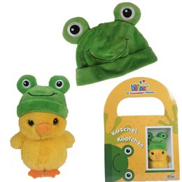Kuscheltier Heunec "Ente 13 cm mit Froschm&uuml;tze", gelb, gr&uuml;n, Pl&uuml;schfiguren, KinderH:13cm, Polyester, Kuscheltier, H:13cm