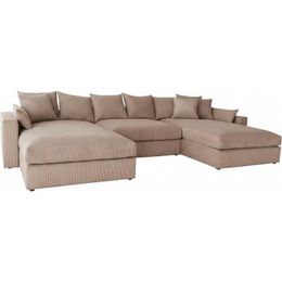 Wohnlandschaft OTTO HOME "Cosy Lounge U-Form, Breite 385 cm", taupe, B:385cm T:198cm, 100% Polyester, Sofas, Wohnlandschaft, Mega-Sofa mit Cordstoff bezogen, mit Federkern & 5 Zierkissen
