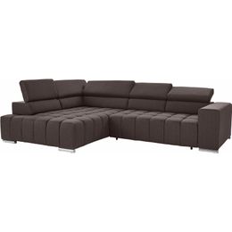 Ecksofa exxpo - SOFA FASHION "Elias, aktuelle Kreuzsteppung im Sitz, bequem, Breite 307cm, L-Form", braun (mocca), B:307cm H:94cm T:201cm, Struktur ( 100% Polyester), Sofas, Ecksofa, mit Kopf- bzw. R&uuml;ckenverstellung, wahlweise mit Bettfunktion