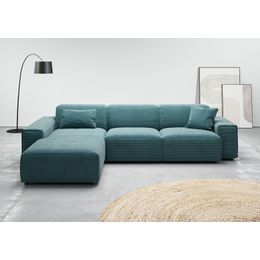 Ecksofa Home Affaire "Glimminge auch in Breitcord, Feincord, Boucl&eacute; + Easy care-Bezug", blau (petrol), B:294cm H:71cm T:191cm, 12% Polyaxryl, 88% Polyester, Sofas, Ecksofa, L-Form, Breite 294, Zierkissen