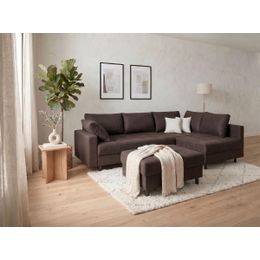 Ecksofa Collection AB "Toni L-Form 274 cm", kaffeebraun, B:274cm H:44cm T:184cm, 100%Polyester, Sofas, Ecksofa, Set: Sofa & Hocker, 2 Zierkissen, Bonell-Federkern