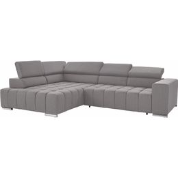 Ecksofa exxpo - SOFA FASHION "Elias, aktuelle Kreuzsteppung im Sitz, bequem, Breite 307cm, L-Form", silber, B:307cm H:94cm T:201cm, Struktur ( 100% Polyester), Sofas, Ecksofa, mit Kopf- bzw. R&uuml;ckenverstellung, wahlweise mit Bettfunktion