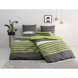 Bettw&auml;sche OTTO HOME "Majoran", gr&uuml;n, B/L: 200cm x 220cm, 1 Stk., 2 Stk., Polycotton recycelt, B/L: 80cm x 80cm & 80cm x 80cm, 3 Stk., Polycotton recycelt, Obermaterial: 52% Polyester, 48% Baumwolle, Bettw&auml;sche, Bettw&auml;sche, gestreifte Bettw&auml;sche, Marke H.I.S by OTTO home, Topseller