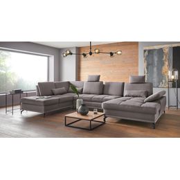 Wohnlandschaft OTTO HOME "Costello U-Form, B: 363 cm mit Sitztiefen- & Armteilverstellung", grau, B:363cm H:89cm T:223cm, 100% Polyester;Samtoptik (100% Polyester), Sofas, Wohnlandschaft, optional Bettfunktion & Bettkasten, Topseller