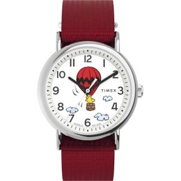 Quarzuhr Timex "PEANUTS WEEKENDER", rot, Armbanduhren, Damen, Quarzuhr, Armbanduhr, Damenuhr,Textilarmband,analog