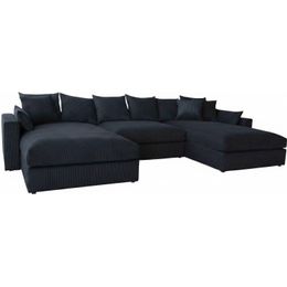 Wohnlandschaft OTTO HOME "Cosy Lounge U-Form, Breite 385 cm", schwarz, B:385cm T:198cm, 100% Polyester, Sofas, Wohnlandschaft, Mega-Sofa mit Cordstoff bezogen, mit Federkern & 5 Zierkissen