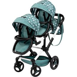 Puppen-Zwillingsbuggy BAYER "Xeo Twin", gr&uuml;n (gr&uuml;n sternchen), Puppenwagen, KinderB:35cm H:76,5cm T:80cm, Kunststoff, Metall, Stoff, mit Wickeltasche, B:35cm H:76,5cm T:80cm