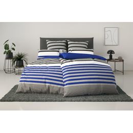 Bettw&auml;sche OTTO HOME "Majoran", blau (marine), B/L: 240cm x 220cm, 1 Stk., 2 Stk., Linon, B/L: 80cm x 80cm & 80cm x 80cm, 3, Linon, Obermaterial: 100% Baumwolle, Bettw&auml;sche, Bettw&auml;sche, gestreifte Bettw&auml;sche, Marke H.I.S by OTTO home, Topseller