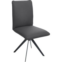 K+w Komfort & Wohnen Esszimmerstuhl K+W KOMFORT & WOHNEN "Drehstuhl, Lederstuhl", grau (asphalt, schwarz), B:49cm H:94cm T:61cm, St&uuml;hle, Polsterstuhl Esszimmerstuhl 4-Fu&szlig;-Stuhl, Blitzdrehkreuz und R&uuml;ckholfunktion, dekorativer 12mm Biese