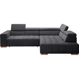 Ecksofa exxpo - SOFA FASHION "Elianos, hoher Sitzkomfort, aufwendige Kreuzsteppung im Sitz, L-Form", grau (antrazit), B:307cm H:73cm T:201cm, Sofas, Ecksofa, Kopfteile & Sitztiefe verstellbar, ohne Bettfunktion, Cord, antrazit