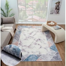 Outdoorteppich "Raven", beige (creme,grau,blau), B:160cm H:10mm L:230cm, Polyester, MyFlair M&Ouml;BEL & ACCESSOIRES, Teppiche, Outdoorteppich, bedruckt, Marmor-Optik, In- & Outdoor geeignet, waschbar