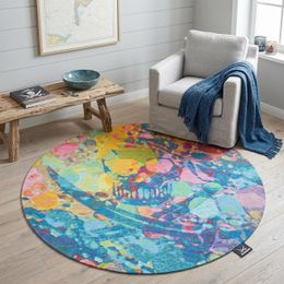 Teppich Sansibar "Keitum 006", bunt (multicolor), H:3mm &Oslash;:100cm, Polyester, Teppiche, Teppich, Flachgewebe, modernes Design, Motiv Totenkopf & gekreuzte S&auml;bel