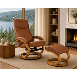 Relaxsessel Home Affaire "mit Hocker PARIS - OTTO. Verl&auml;ssliche Qualit&auml;t.", braun (cognac), B:67cm H:107cm T:78cm, Kunstleder/PU NaturLeder ( echtes Rindsleder ) in Sitz und R&uuml;cken. Korpus in passendem Softlux-Kunstleder bezogen., Sessel, Relaxsessel, Relaxfunktion, Dreh- und Kippfunktion, Unser Dauertiefpreis