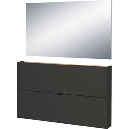 Garderoben-Set Germania "GW-Ameca", grau (graphit, navarra, eiche, nachbildung), B:140cm H:200cm T:19cm, Glas, Holzwerkstoff, Kastenm&ouml;bel-Sets, Garderoben-Set aus Schuhkipper und Spiegel