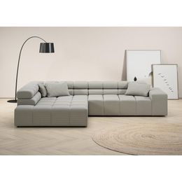 Ecksofa Home Affaire "Ancona, Ecksofa, incl. Kopfteilverstellung, Breite 319 cm, L-Form", grau (hellgrau), B:319cm H:70cm T:215cm, Struktur (85% Polyester, 15% Viskose);Luxus-Microfaser weich (98% Polyester, 2% Nylon);Velours (100% Polyester), Sofas, Ecksofa, wahlweise motorische Sitztiefenverstellung, auch in Cord + Easy Care