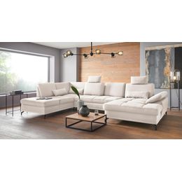 Wohnlandschaft OTTO HOME "Costello U-Form, B: 363 cm mit Sitztiefen- & Armteilverstellung", beige (natur), B:363cm H:89cm T:223cm, 100% Polyester;Samtoptik (100% Polyester), Sofas, Wohnlandschaft, optional Bettfunktion & Bettkasten