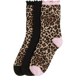 Socken bonprix, Damen, Gr. 39-42, leo gemustert, schwarz, Obermaterial: 77% Baumwolle, 21% Polyamid, 2% Elasthan, Socken Socken, mit R&uuml;schen-Design, aus Baumwolle