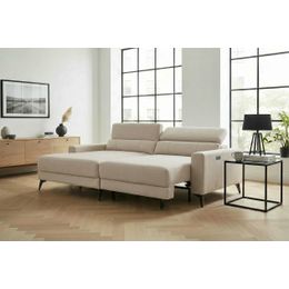 Ecksofa OTTO HOME "LEWII, L-Form, 225 cm - elektr. Schlafsofa und Sitztiefenverstellung", beige, B:225cm H:77cm T:156cm, Webstoff 100% Polyester, Sofas, Ecksofa, mit USB A/C-Anschluss. Federkern, verstellbaren Kopfst&uuml;tzen, Webstoff