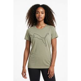 Trainingsshirt Puma "W TAD ESSENTIAL HEATHER LOGO TEE", Damen, Gr. L, beige (lux army heather), Jersey, Obermaterial: 100% Polyester, regular fit normal, Rundhals, Shirts, Kurzarm, sportliches T-Shirt, f&uuml;r sportliche Aktivit&auml;ten