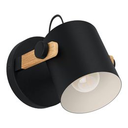 Eglo Wandleuchte "HORNWOOD Wandelampe, Retro, Industrial, Vintage, Stahl, Holz, E27", schwarz (schwarz, creme braun), 1, &Oslash; 17cm H: 0cm, 1 Stk., Leuchten, Wohnzimmer, Esszimmer, Flur, 1-flammig, schwarz, braun, 17x17x21,5cm, Wandleuchte