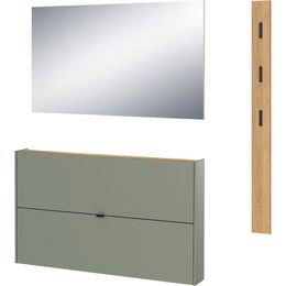 Garderoben-Set Germania "GW-Ameca", gr&uuml;n (taupegr&uuml;n, navarra, eiche, nachbildung), B:170cm H:200cm T:19cm, Glas, Holzwerkstoff, Kastenm&ouml;bel-Sets, Garderoben-Set aus Schuhkipper, Spiegel und Garderobenpaneel