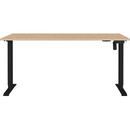 Schreibtisch Germania "Boras", lindberg, eiche, nachbildung, schwarz, schwarz, lindberg, eiche, nachbildung, B:160cm H:120cm T:80cm, Tische, Schreibtisch, Breite 120/140/160/180 cm, Metallgestell, elektrisch h&ouml;henverstellbar