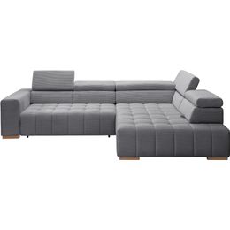 Ecksofa exxpo - SOFA FASHION "Elianos, hoher Sitzkomfort, aufwendige Kreuzsteppung im Sitz, L-Form", grau, B:307cm H:73cm T:201cm, Sofas, Ecksofa, Kopfteile & Sitztiefe verstellbar, mit Bettfunktion, Cord, grey