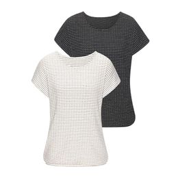 Kurzarmshirt Vivance "aus sommerlicher Strickqualit&auml;t", Damen, Gr. 32/34, schwarz, creme, Strick, Obermaterial: 68% Viskose (LENZING&trade; ECOVERO&trade;), 30% Polyester, 2% Elasthan, gemustert, figurumspielend, Rundhals, Shirts, mit Gummizug im Bund
