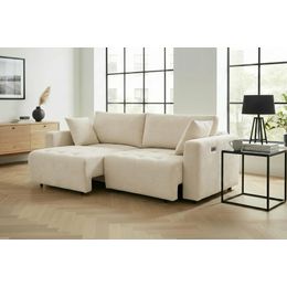 2,5-Sitzer OTTO HOME "ELIANN, 209 cm - elektrisches Schlafsofa", creme, B:209,5cm H:88cm T:154cm, Webstoff 100% Polyester, Sofas, mit USB A/C-Anschluss. Federkern, Webstoff