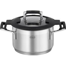 R&ouml;sle Kochtopf R&Ouml;SLE "SILENCE PRO", silber (silberfarben, schwarz), B:17cm H:10,5cm L:25,5cm &Oslash;:16cm, T&ouml;pfe, Suppentopf Kochtopf, Innenskalierung und Sch&uuml;ttrand, sp&uuml;lmaschinen- und induktionsgeeignet