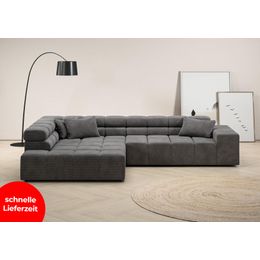 Ecksofa Home Affaire "Ancona, Ecksofa, incl. Kopfteilverstellung, Breite 319 cm, L-Form", grau (dunkelgrau), B:319cm H:70cm T:215cm, Struktur (85% Polyester, 15% Viskose);Luxus-Microfaser weich (98% Polyester, 2% Nylon);Velours (100% Polyester), Sofas, Ecksofa, wahlweise motorische Sitztiefenverstellung, auch in Cord + Easy Care
