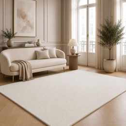 Teppich the carpet "kuschelig & Super Soft, Anti-Rutsch Unterseite", beige (creme, 2), B:140cm H:16mm L:200cm, Polyester, Teppiche, Teppich, Waschbar bis 30 Grad, Felloptik, Wohnzimmer Teppich, Kundenliebling