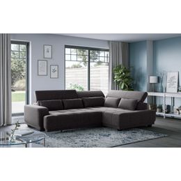 Ecksofa COTTA "Jade L Form, Breite: 270 cm, mit Kopfteilverstellung & Nierenkissen", grau (schwarz), B:270cm H:90cm T:203cm, 100% POLYESTER (PES), Sofas, Ecksofa, optional elektr. Sitztiefenverstellung