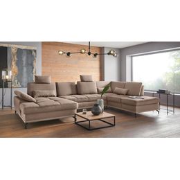 Wohnlandschaft OTTO HOME "Costello U-Form, B: 363 cm mit Sitztiefen- & Armteilverstellung", braun (hellbraun), B:363cm H:89cm T:223cm, 100% Polyester;Samtoptik (100% Polyester), Sofas, Wohnlandschaft, optional Bettfunktion & Bettkasten
