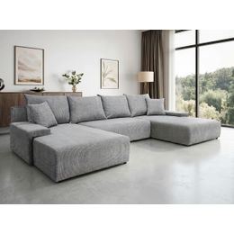 Wohnlandschaft WERK2 "Amalfi, B/T: 348/188 cm, in Cord mit Schlaffunktion & Bettkasten", grau, B:348cm H:95cm T:188cm, 90% Polyester, 10% Nylon, Sofas, Wohnlandschaft, modernes XXL Design, U-Form