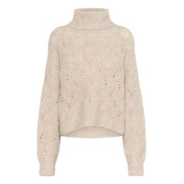 Strickpullover Culture "Strickpullover CUkimmy", Damen, Gr. S/M, beige (oyster gray solid melange), Obermaterial: 78% Polyester PES. 19% Polyacryl PAN. 3% Elasthan EL., Pullover Strickpullover