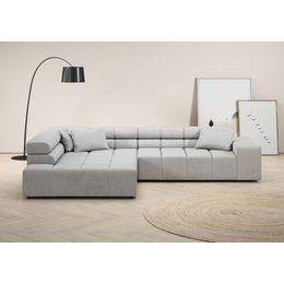 Ecksofa Home Affaire "Ancona, Ecksofa, incl. Kopfteilverstellung, Breite 319 cm, L-Form", silber, B:319cm H:70cm T:215cm, Struktur (85% Polyester, 15% Viskose);Luxus-Microfaser weich (98% Polyester, 2% Nylon);Velours (100% Polyester), Sofas, Ecksofa, wahlweise motorische Sitztiefenverstellung, auch in Cord + Easy Care