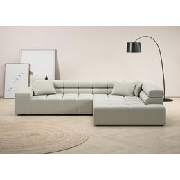 Ecksofa Home Affaire "Ancona, Ecksofa, incl. Kopfteilverstellung, Breite 319 cm, L-Form", silber, B:319cm H:70cm T:215cm, Struktur (85% Polyester, 15% Viskose);Luxus-Microfaser weich (98% Polyester, 2% Nylon);Velours (100% Polyester), Sofas, Ecksofa, wahlweise motorische Sitztiefenverstellung, auch in Cord + Easy Care