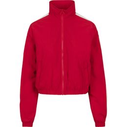 Allwetterjacke Urban Classics "Urban Classics Damen Ladies Short Striped Crinkle Track Jacket", Damen, Gr. XS, rot (rot, wei&szlig;), 100% Polyamid, gestreift, normal, amerikanischer Ausschnitt, Jacken