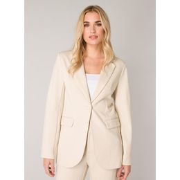 Jerseyblazer Base Level, Damen, Gr. 38, beige (light beige), Web, Obermaterial: 65% Viskose, 30% Nylon, 5% Elasthan, unifarben, regular fit h&uuml;ftbedeckend, tiefer V-Ausschnitt, Blazer, mit V-Ausschnitt und Knopf