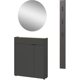 Garderoben-Set Germania "GW-Ameca", grau (graphit, navarra, eiche, nachbildung), B:113cm H:200cm T:22cm, Holzwerkstoff, Kastenm&ouml;bel-Sets, Garderoben-Set beinhaltet: Schrank, Spiegel und Garderobenpaneel