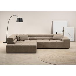 Ecksofa Home Affaire "Ancona, Ecksofa, incl. Kopfteilverstellung, Breite 319 cm, L-Form", beige (sand), B:319cm H:70cm T:215cm, Struktur (85% Polyester, 15% Viskose);Luxus-Microfaser weich (98% Polyester, 2% Nylon);Velours (100% Polyester), Sofas, Ecksofa, wahlweise motorische Sitztiefenverstellung, auch in Cord + Easy Care
