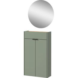Garderoben-Set Germania "GW-Ameca", gr&uuml;n, B:56cm H:200cm T:22cm, Kastenm&ouml;bel-Sets, Mehrzweckschrank und Spiegel, geringe Tiefe, ideal f&uuml;r schmale Flure