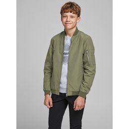 Jack & Jones Bomberjacke JACK & JONES JUNIOR "JJERUSH windabweisend und pflegeleicht", Jungen, Gr. 140, dusty olive, Web, Obermaterial: 100% Polyester, unifarben, normal, B&uuml;ndchen, Jacken Bomberjacke, unifarben, modisch, regular fit, Web, Stehkragen