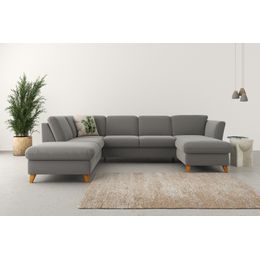 Wohnlandschaft Home Affaire "Trelleborg U-Form", grau, B:307cm H:86cm T:213cm, 100% Polyester, Sofas, Wohnlandschaft, Federkern-Polsterung, wahlweise mit Bettfunktion und Stauraum