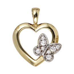 Herzanh&auml;nger Jobo "Anh&auml;nger Schmetterling", gold (gelbgold 333), Schmuckanh&auml;nger, Damen, Gelbgold 333, 333 Gold mit Zirkonia
