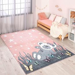 Kinderteppich Carpet City "ANIME916", rosa, B:80cm H:11mm L:150cm, Polypropylen (PP), Teppiche, Kinderteppich, Kinderzimmer Teppich Modern mit Mond, Blumen, Wolken, Creme, Multi