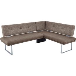 K+w Komfort & Wohnen Eckbank K+W KOMFORT & WOHNEN "Giacomo II Esszimmerbank", braun (schlamm, braun), B:207cm H:91cm T:65cm, Sitzb&auml;nke, Eckbank, Flachstahlkufe in edelstahlfarbig lackiert, R&uuml;cken und Sitz gesteppt